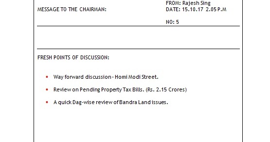 Internal Office Note Sample Format in Word