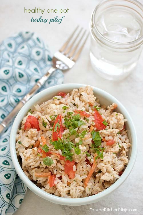 Healthy one pot turkey pilaf | Yankee Kitchen Ninja