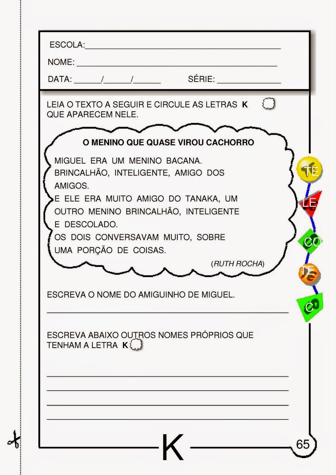 Atividades com aletra K para Alfabetização