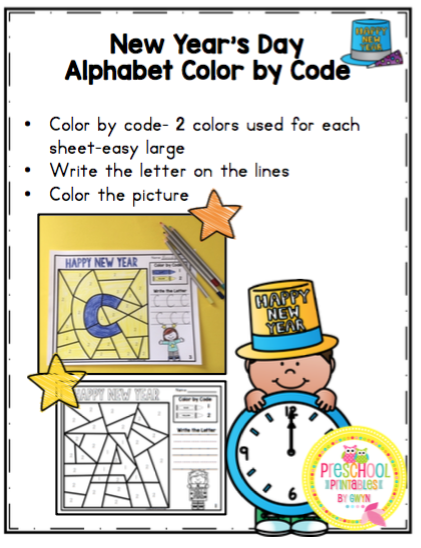New Year's Alphabet Color by Code ~ Preschool Printables