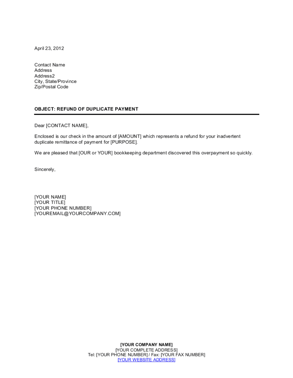 Sample Letter Refund Overpayment - Birthday Letter