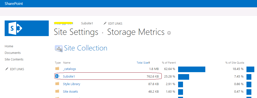 Find The Size Of A Subsite Within A Site Collection