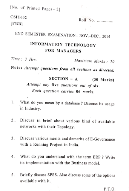 Amity University CSIT602 Information Technology for Managers Nov Dec ...