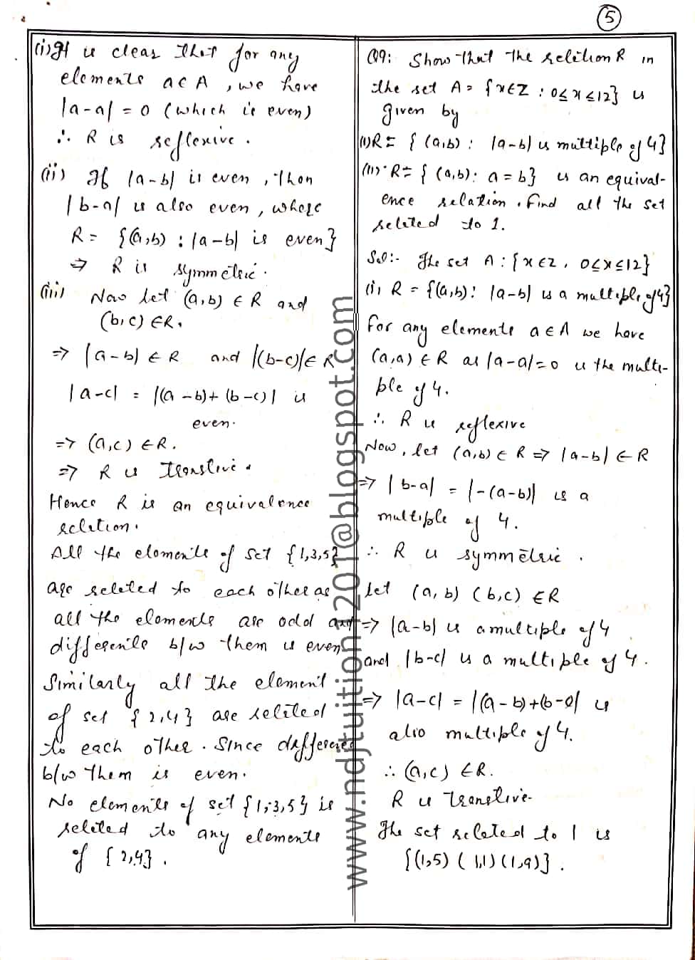 Relation and Function Class 12th Math Handwritten Notes