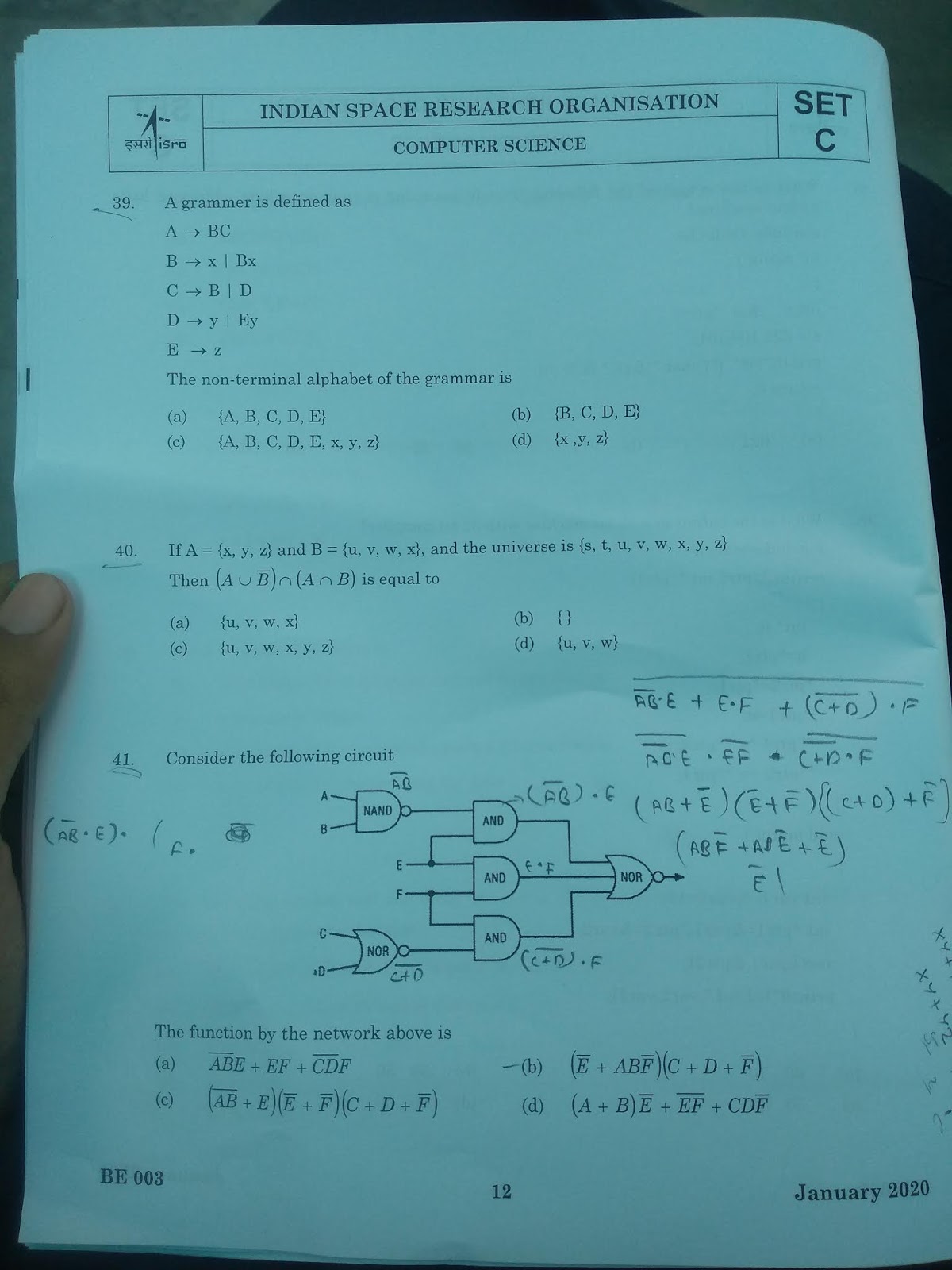 Isro paper 2020 computer science