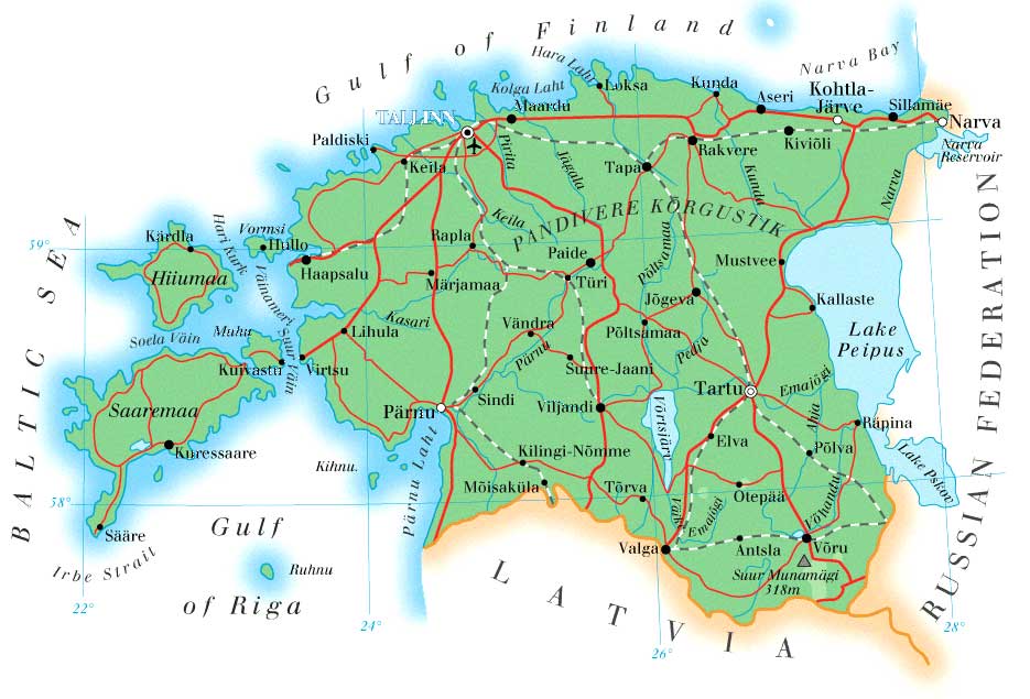 Estland - Geografiske Kort over Estland