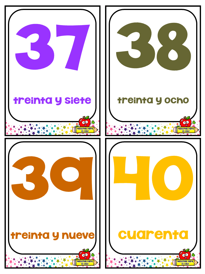 TARJETAS DE NÚMEROS DEL 1 AL 50