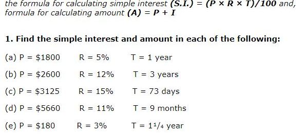 Alphamathematicslearning: Grade 8 , Simple Interest Exercises