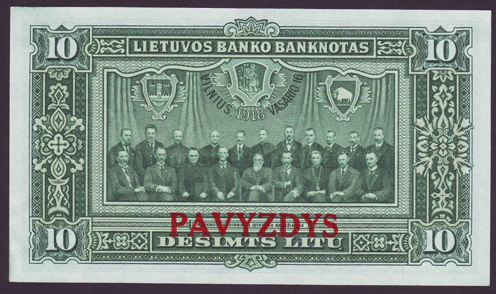 Lithuanian Litas 10 Litu banknote 1938 "20 Years of Independence ...