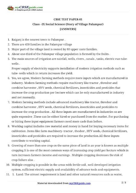 The story of village palampur 9th economics chapter 1: Sample Question ...