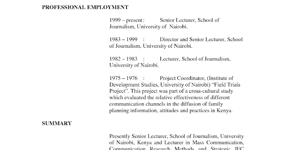 Curriculum Vitae Kenya Format - Birthday Letter