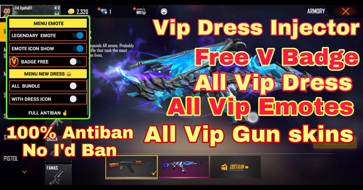 Free Fire New vip Dress Injector, All Vip Dress, All Vip Emotes, All ...