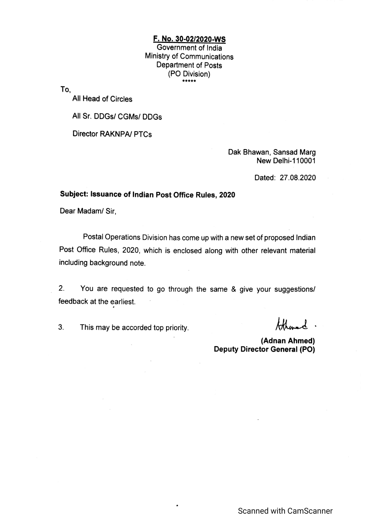 Issuance of Indian Post Office Rules 2020 - Postalstudy | Post Office ...