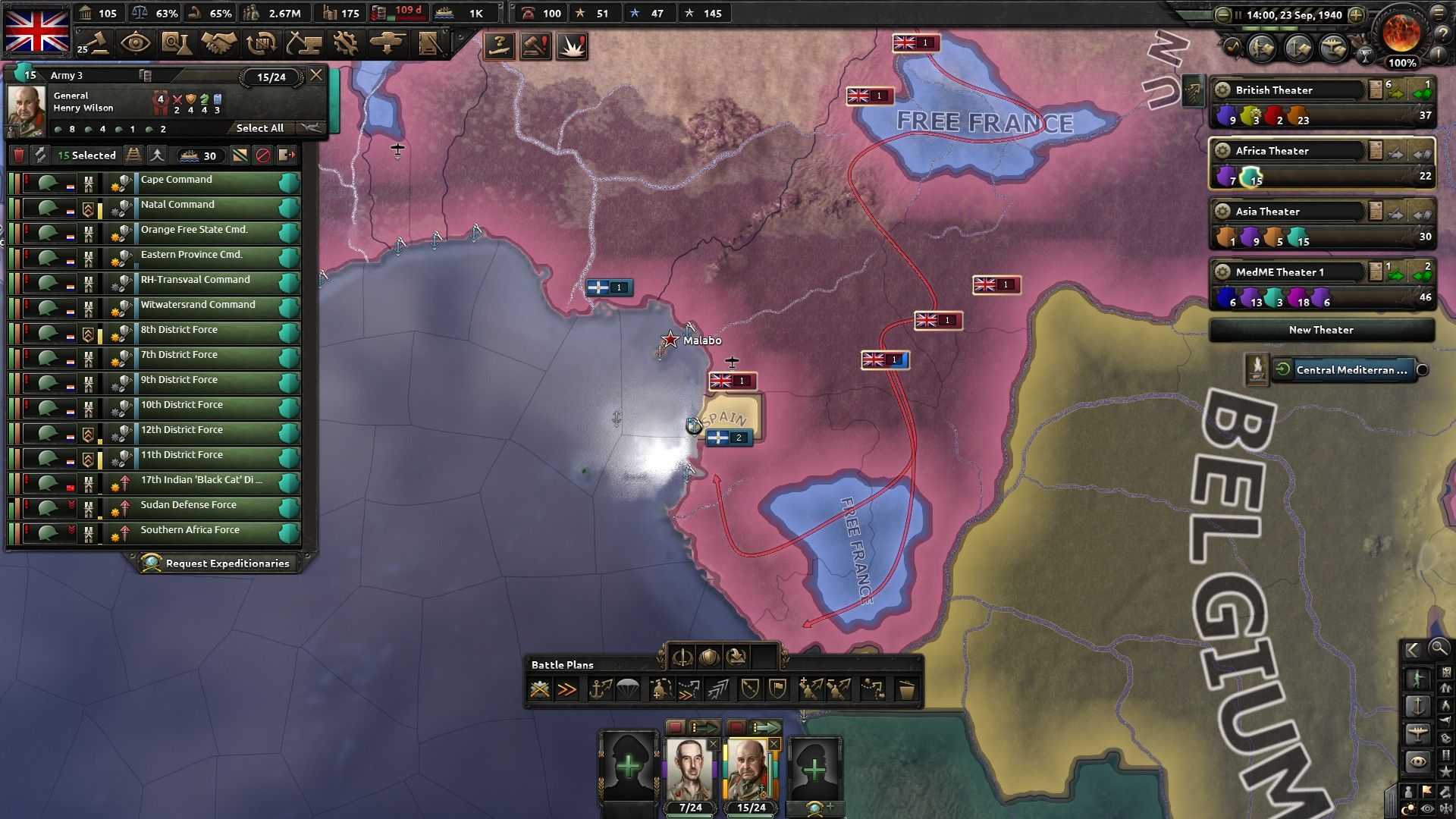 Allies - Around the World, Home then France - 23 Sep to 26 Sep 1940