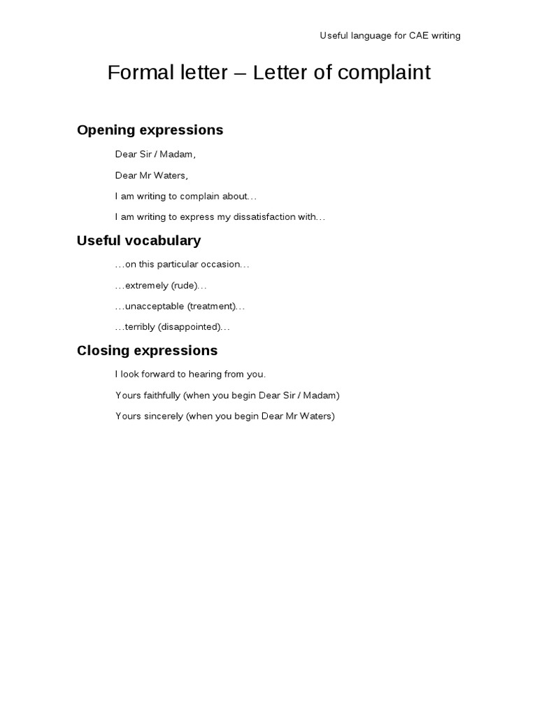 Formal Letter Cae - Formal Letter
