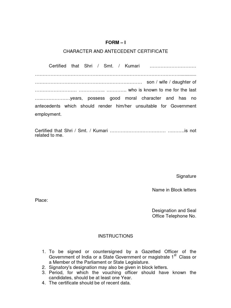 Character Certificate Format By Gazetted Officer For Admission ...