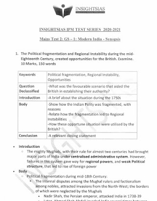 INSIGHTS IAS Mains 2021 Test 2 With Solution PDF - VISION