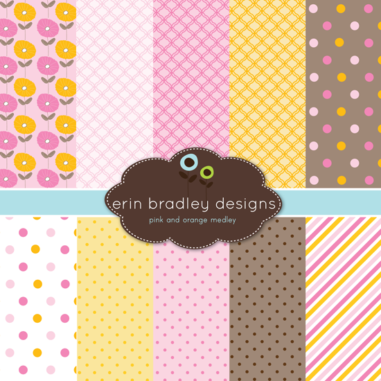 Erin Bradley Designs: NEW! Lime, Charcoal, Pink and Orange Digital Papers