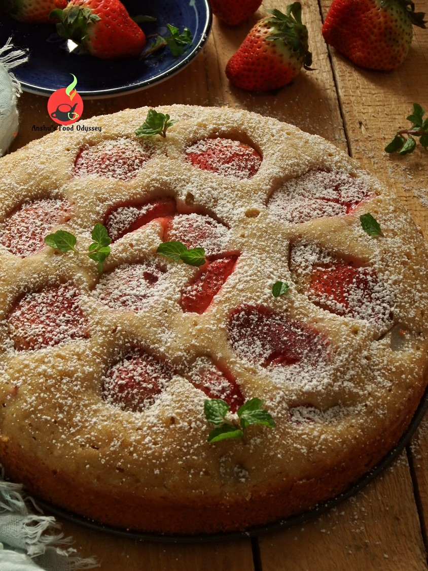Whole Wheat Fresh Strawberry Tea Cake | Strawberry Tea Cake Recipe