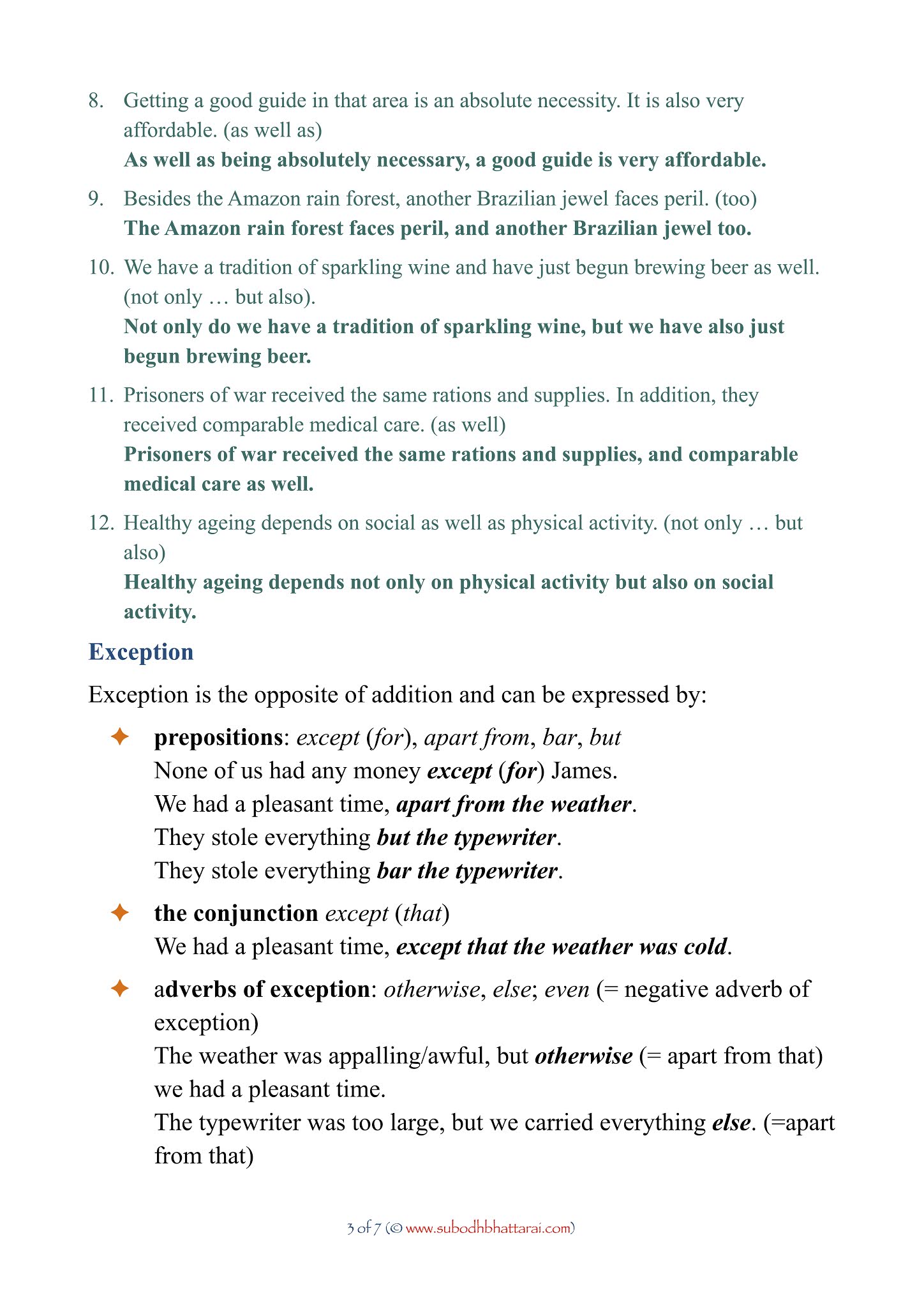 PART TWO: GRAMMAR IN USE - ADDITION, EXCEPTION AND RESTRICTION