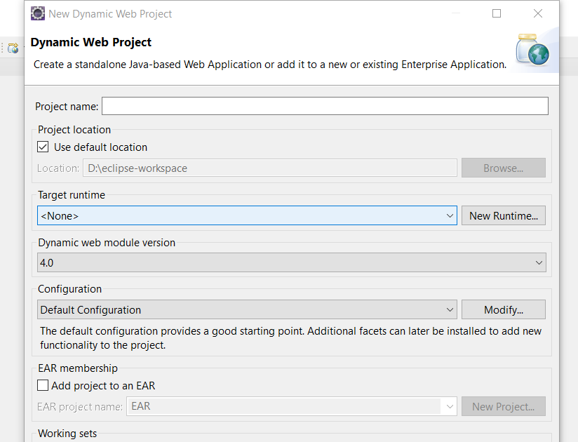 How to create Dynamic Web Project in Eclipse