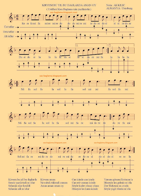 Solfej , Bağlama , Saz , Gitar: KİRVEM BU YIL BU DAĞLARDA AMAN SOLFEJ