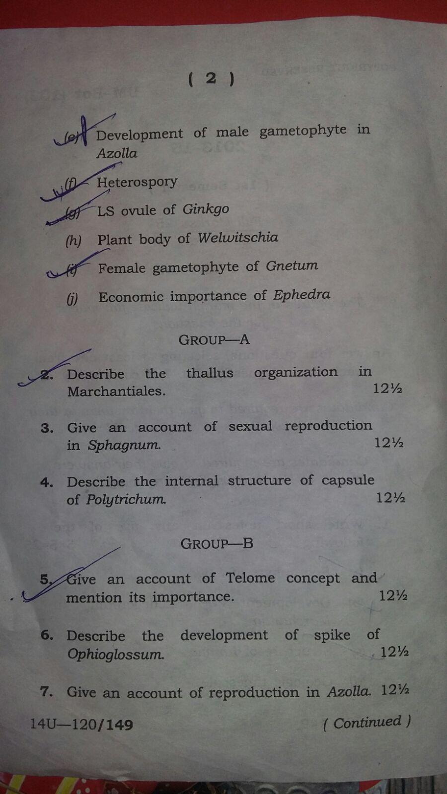 Tezstudy: PREVIOUS YEAR QUESTION PAPERS BOTANY MSC RANCHI UNIVERSITY