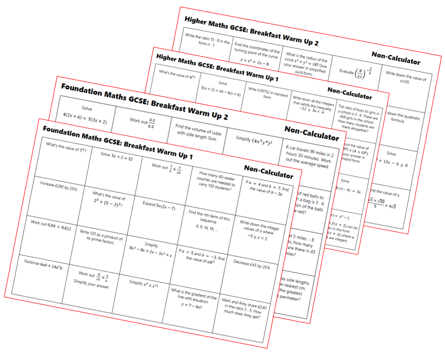 Learn math: Gcse Breakfast Warm-Ups