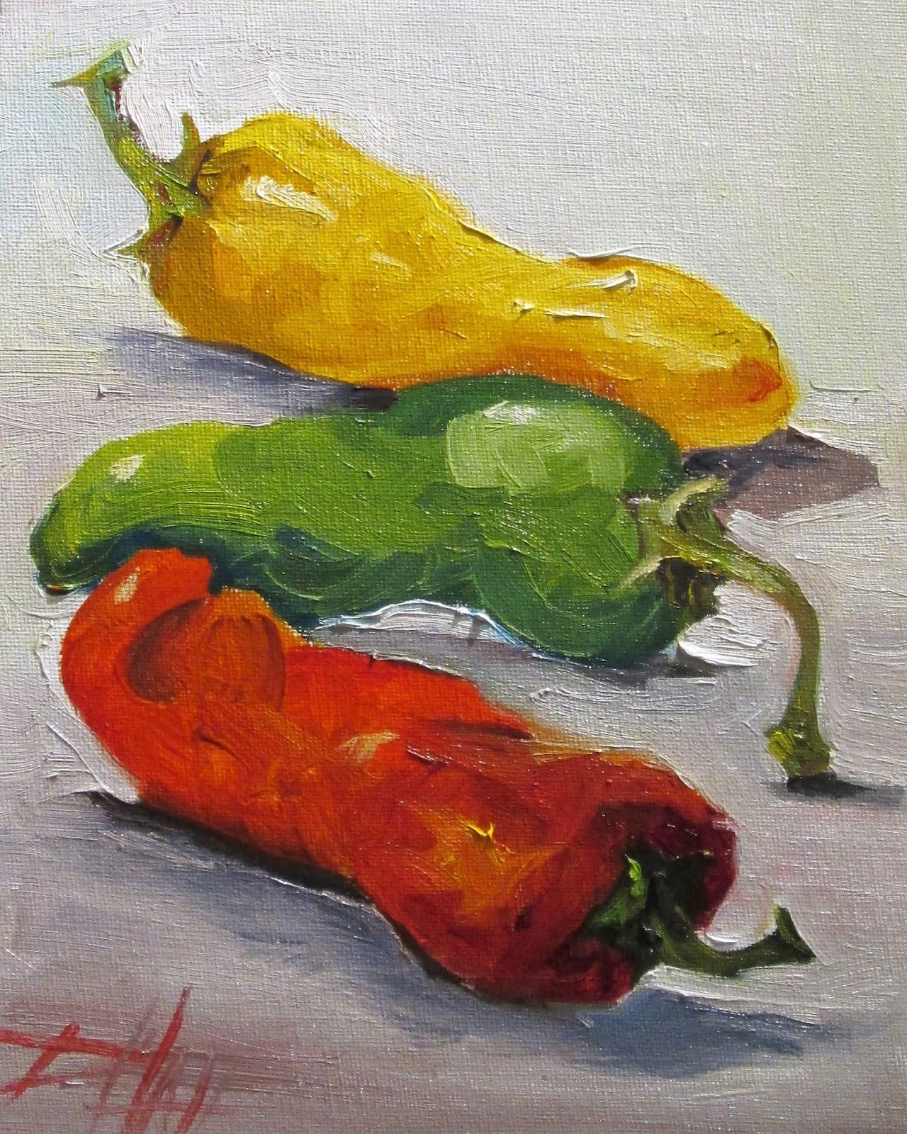 Painting of the Day, Daily Paintings by Delilah: Three Peppers