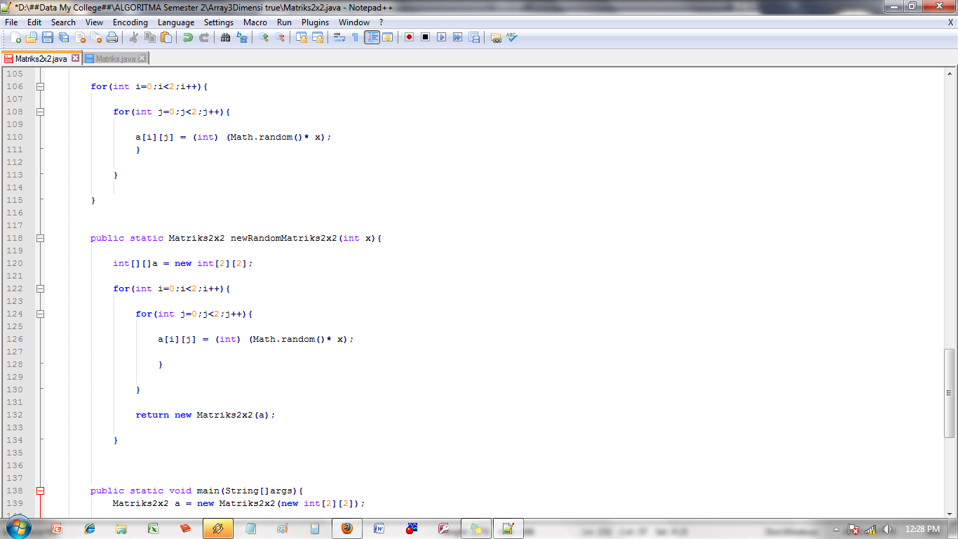 Praktikum 3 Matriks.java dan Matriks2x2.java - Biologizone