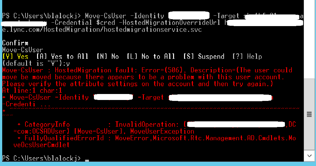 \>Get-CsJosh -Blog: Move-CsUser : HostedMigration Fault: Error=(506 ...