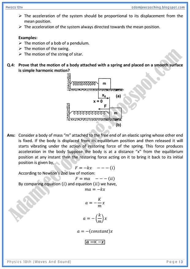 Adamjee Coaching: Waves and Sound - Question Answers - Physics 10th