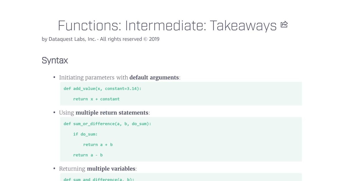 Journey towards being a data whiz: Dataquest 'Mission' (4): Functions ...