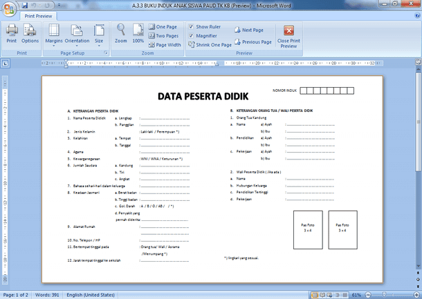 Contoh Format Administrasi Peserta Didik PAUD TK RA Lengkap - Dosen ...