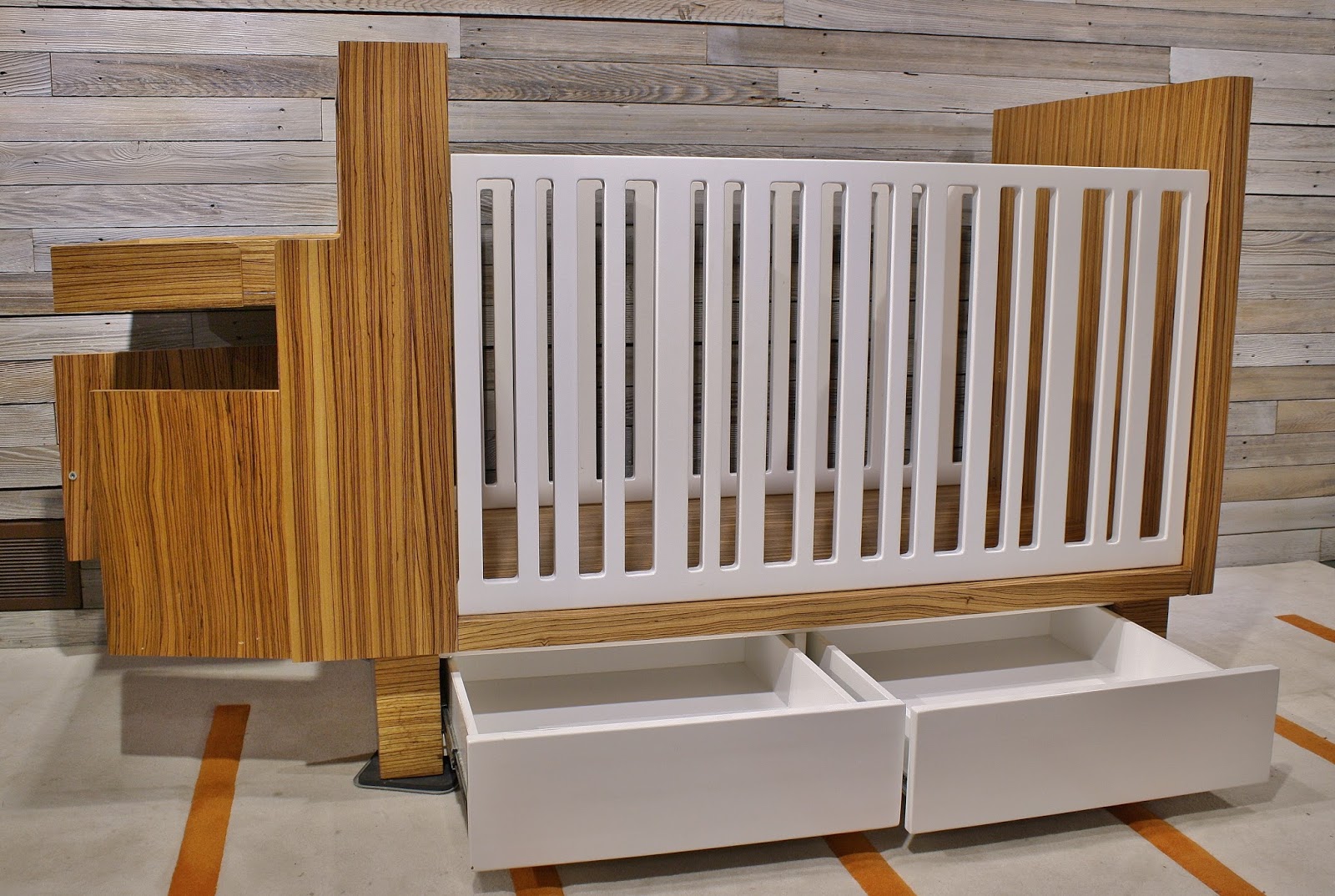 Modwerks: Modern Zebra Wood Crib and Changing Table Set