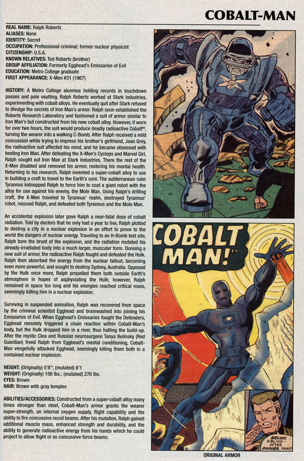 Fichas de Superheroes Marvel y DC: Hombre de Cobalto