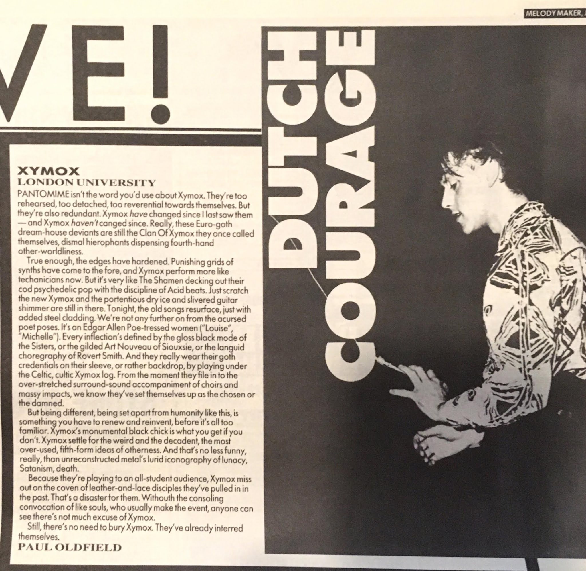 PANTHEON Paul Oldfield Xymox Live June 3 1989 Melody Maker