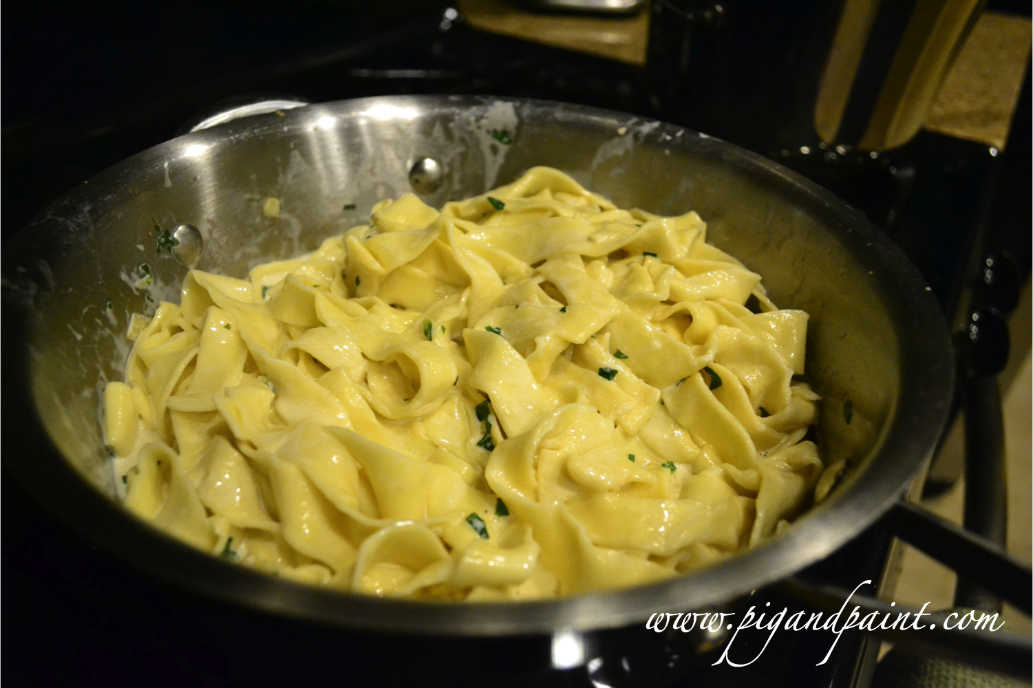 Hand Cut Pasta with a Basil Cream Sauce