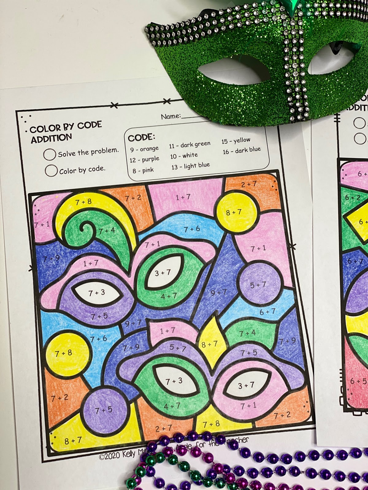 An Apple For The Teacher: Mardi Gras Math Fact Color By Number