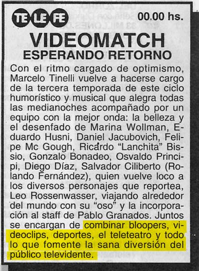 Resiste un archivo!: Hace 20 años: el primer programa de Videomatch 1993