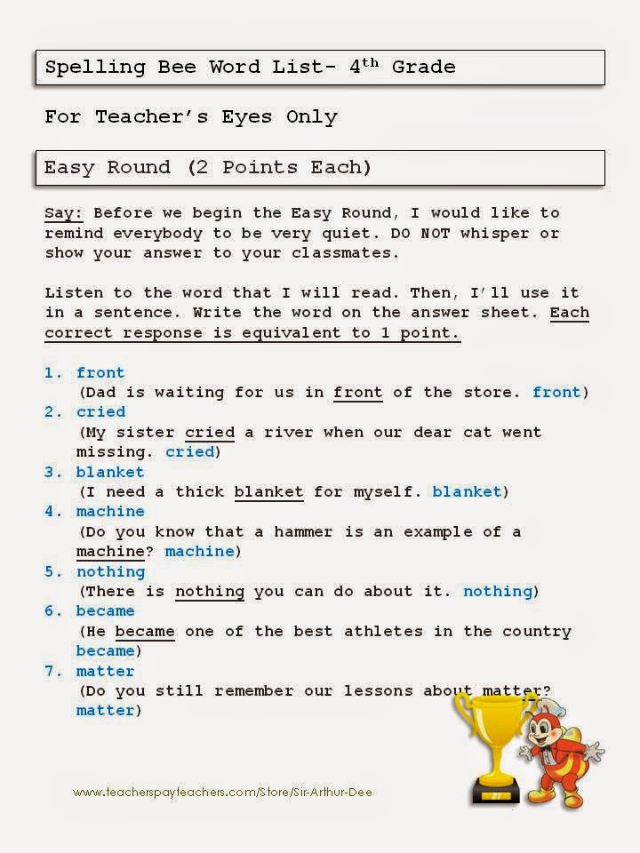 Sir Arthur Dee's Online Teaching Resources: Spelling Bee Activity ...