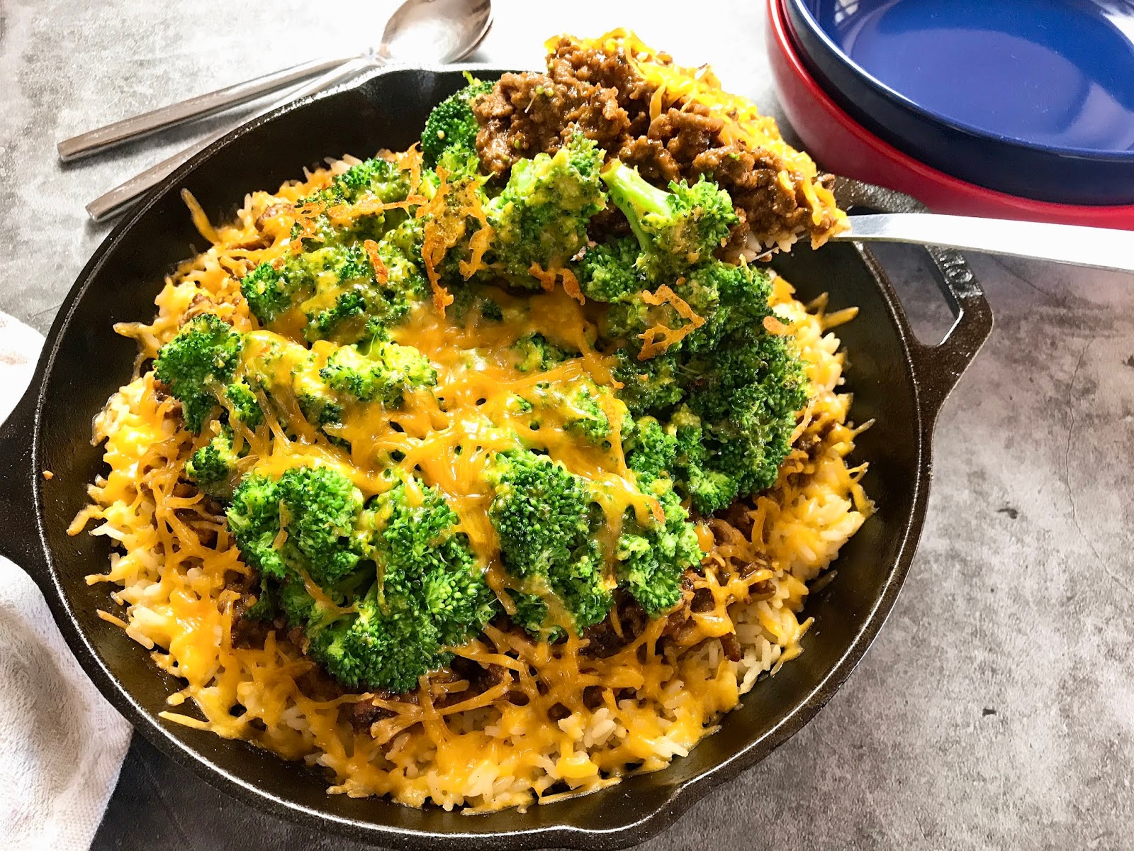 Broccoli Cheddar Beef and Rice