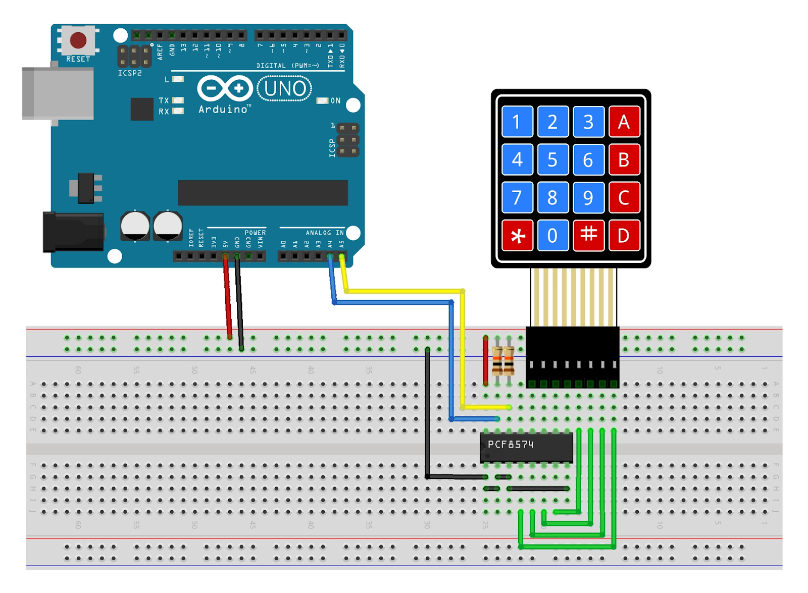 Piloter un clavier matriciel sur le bus I2C avec un PCF8574