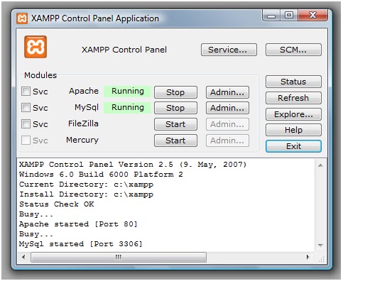 XAMPP: panel de control