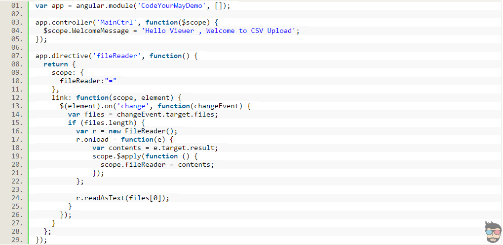 Read CSV file content using Angular Directive.