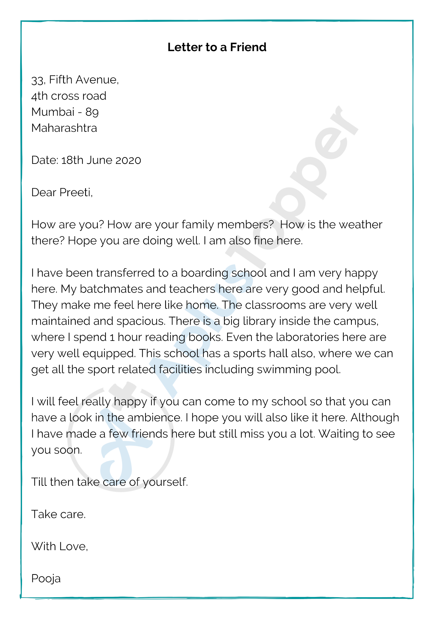 Informal Letter Format For Class 4Friendly Letter Format Purdue Owl ...