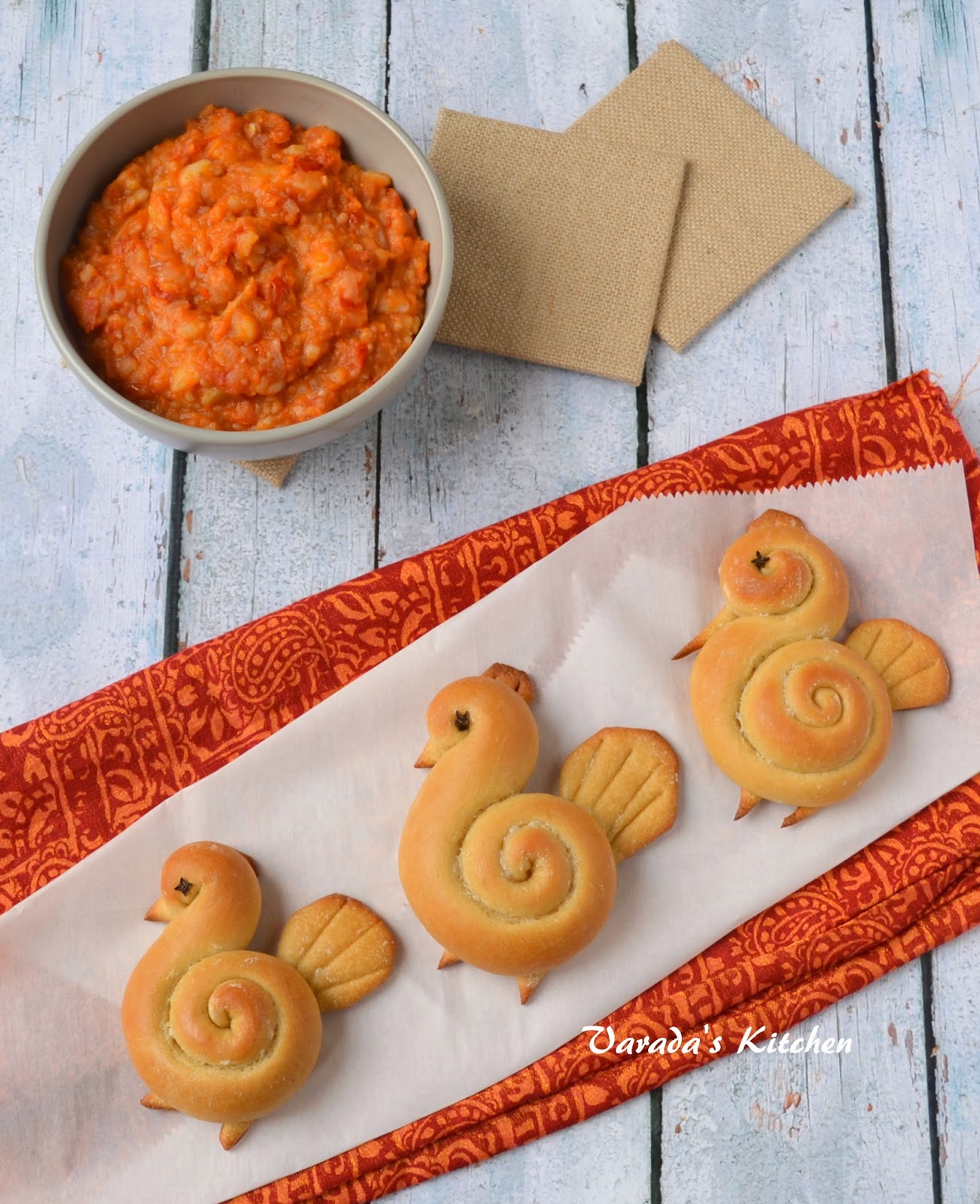 Varada's Kitchen and Garden: Bird Shaped Dinner Rolls