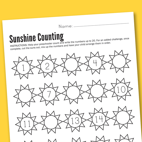Sunshine Counting Worksheet - Worksheets for Children