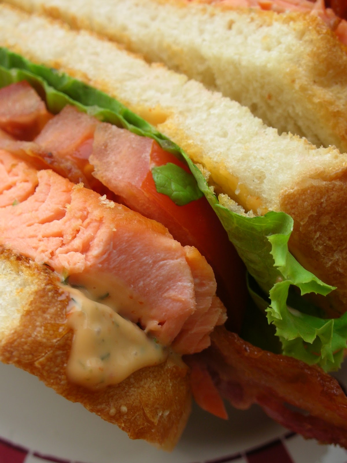 Wasabi-Glazed Salmon BLT with Sriracha-Dill Mayonnaise