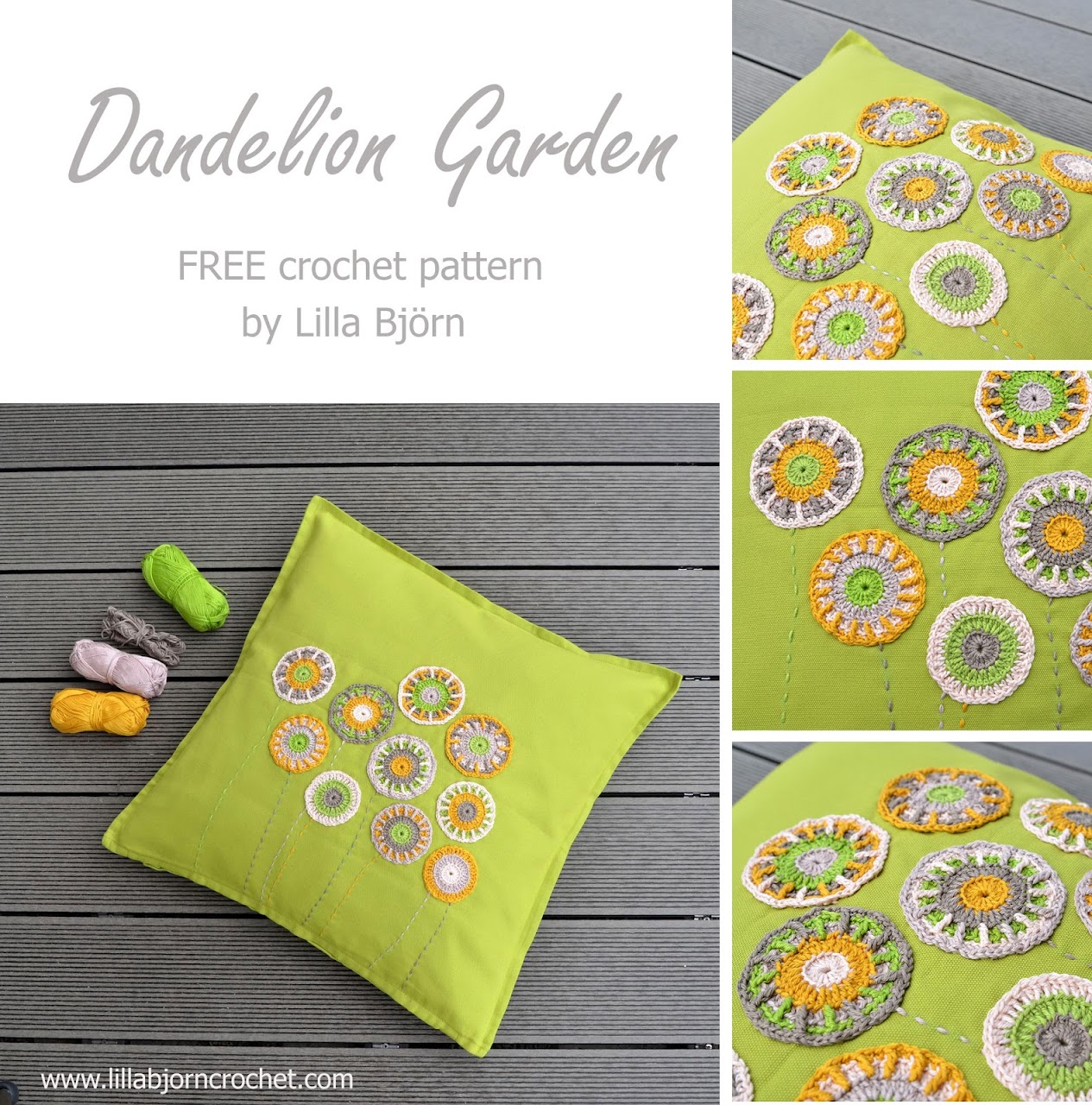 Dandelion Garden pillow - FREE overlay crochet pattern | LillaBjörn's ...